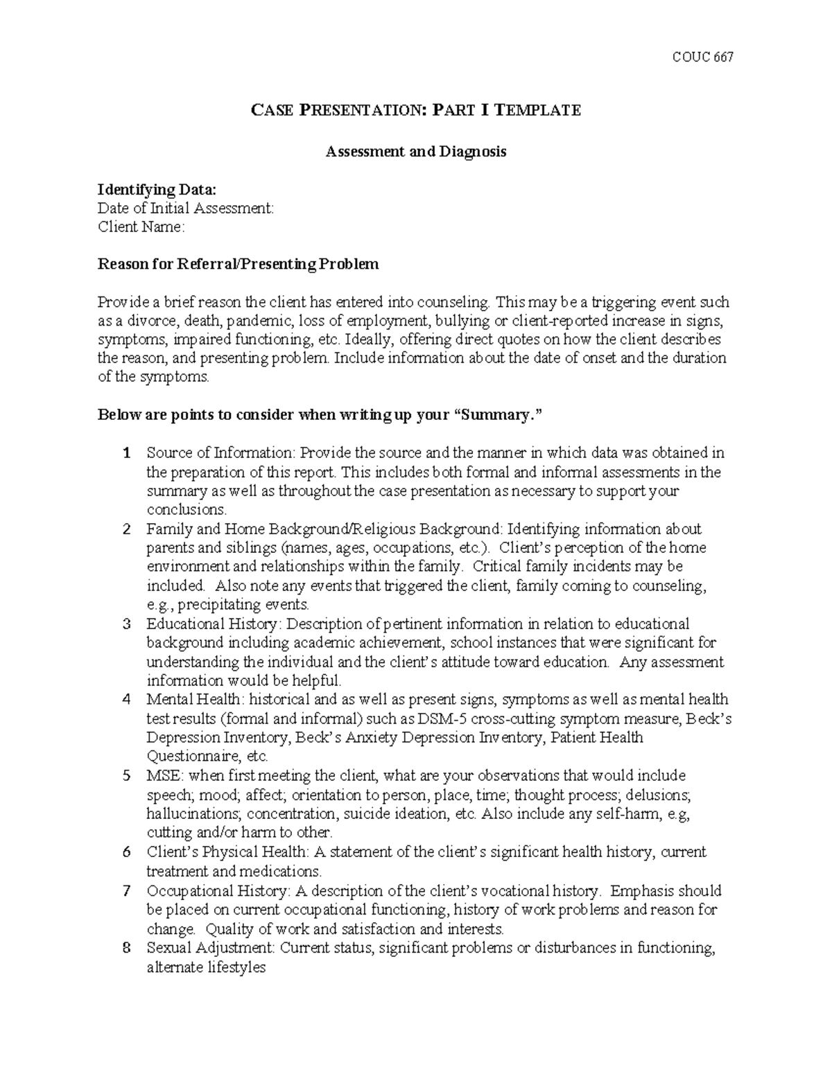 Case Presentation Template Example Part 1 - CASE PRESENTATION: PART I ...