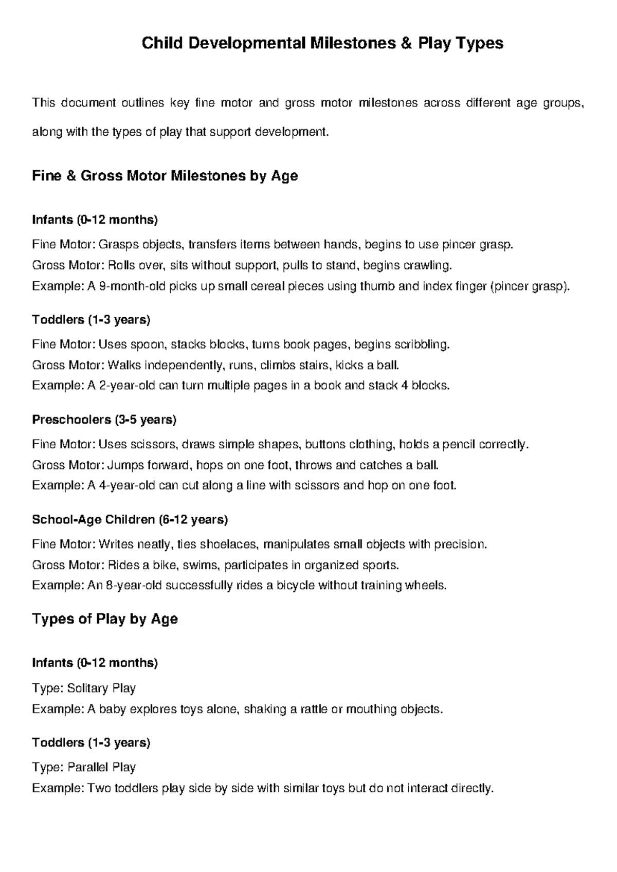 Child Development Milestones & Play Types Summary (CDEV 101) - Studocu