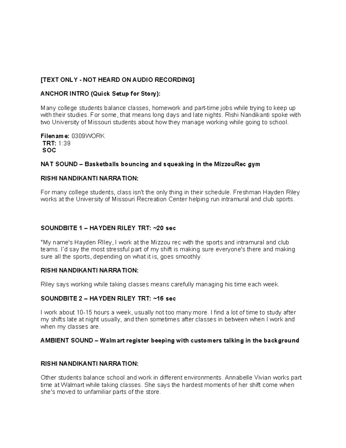 University of Missouri Student Work-Life Balance: A Script with Anchor ...