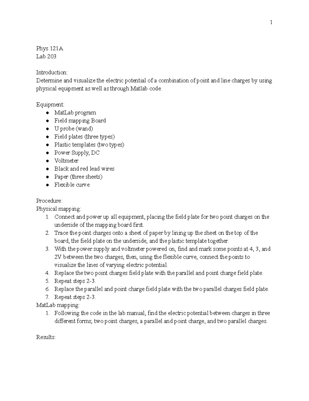 Lab 200 - Electrostatics - Electric Charge and Force - Lab Report ...