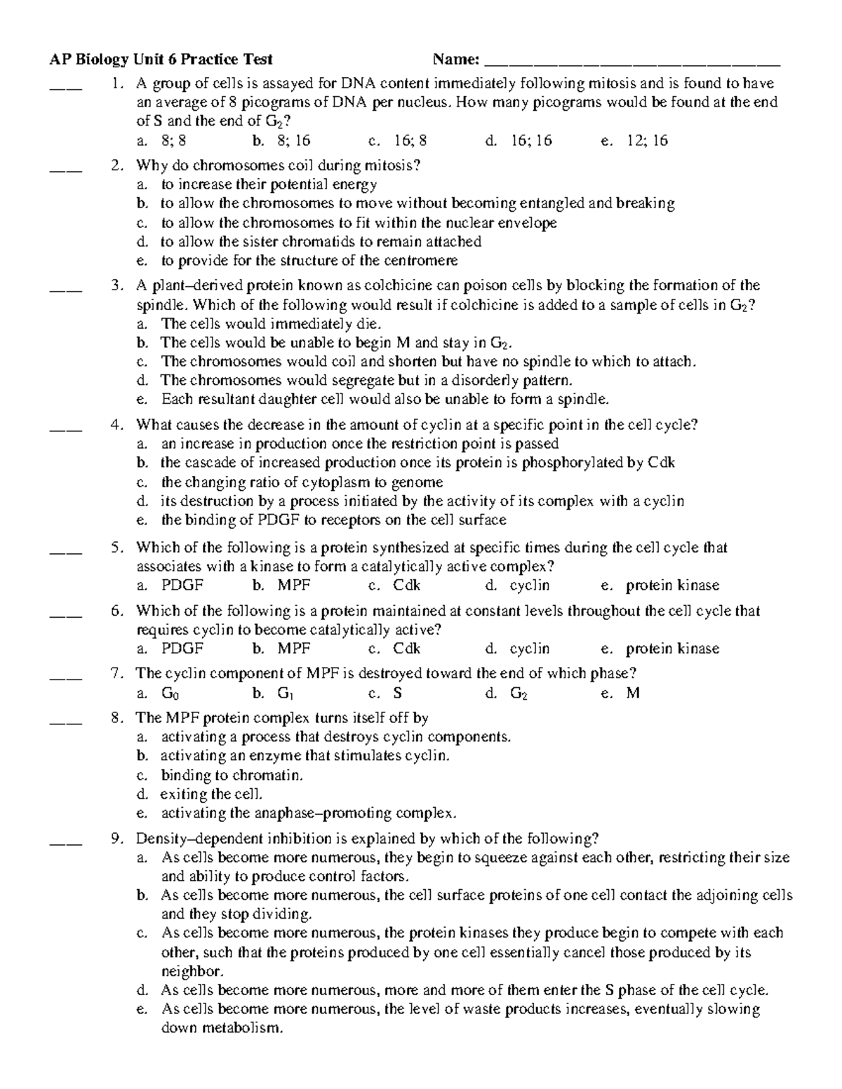 AP Biology Unit 6 Practice Test Questions and Answers - Studocu