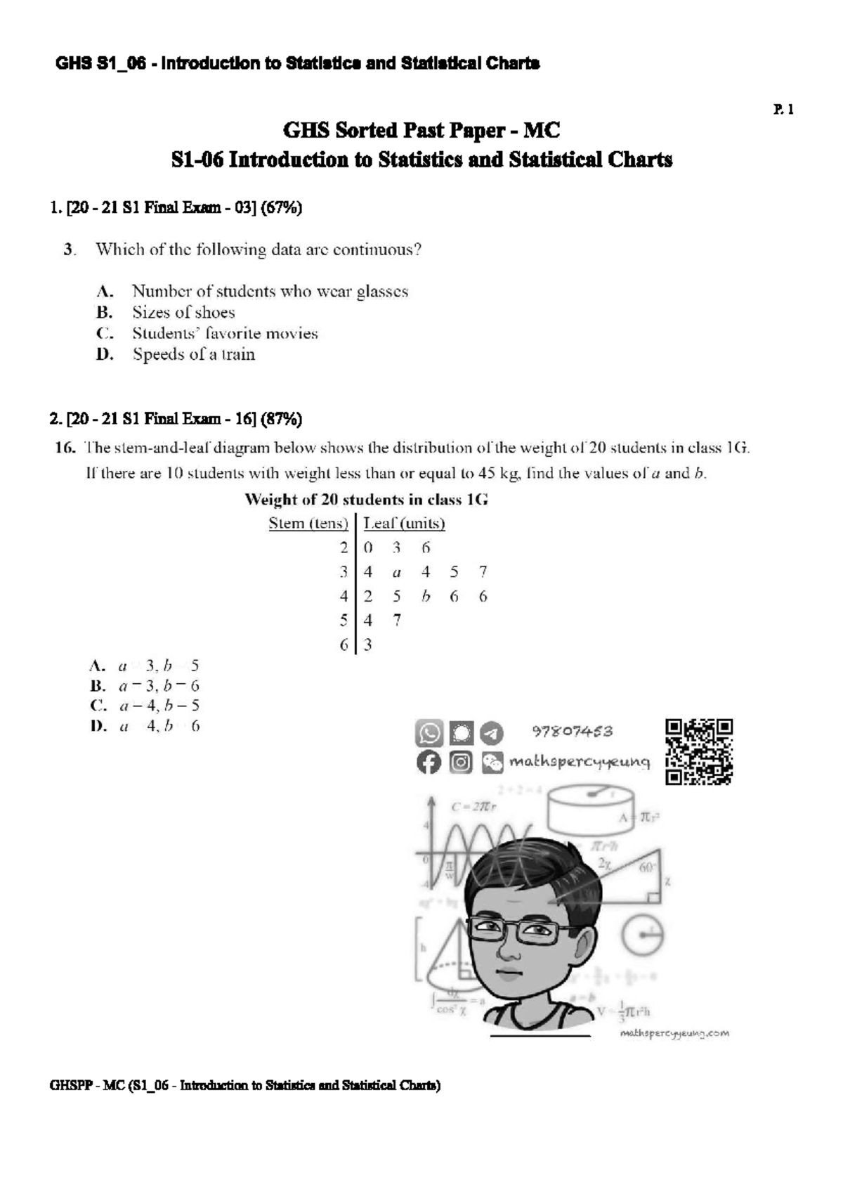 GHS S1_06 Final Exam MC Questions on Statistics & Charts - Studocu
