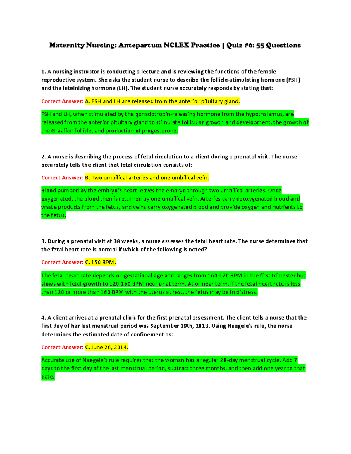 Maternity Nursing NCLEX Exam Prep: Antepartum Quiz #6 (55 Qs) - Studocu