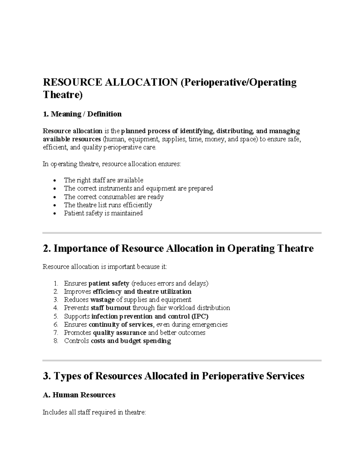 Resource Allocation in Theatre: Ensuring Efficiency and Safety - Studocu