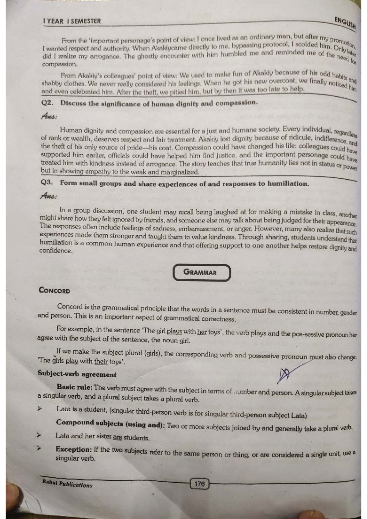 I YEAR I SEMESTER ENGLISH: Human Dignity & Grammar Concord - Studocu