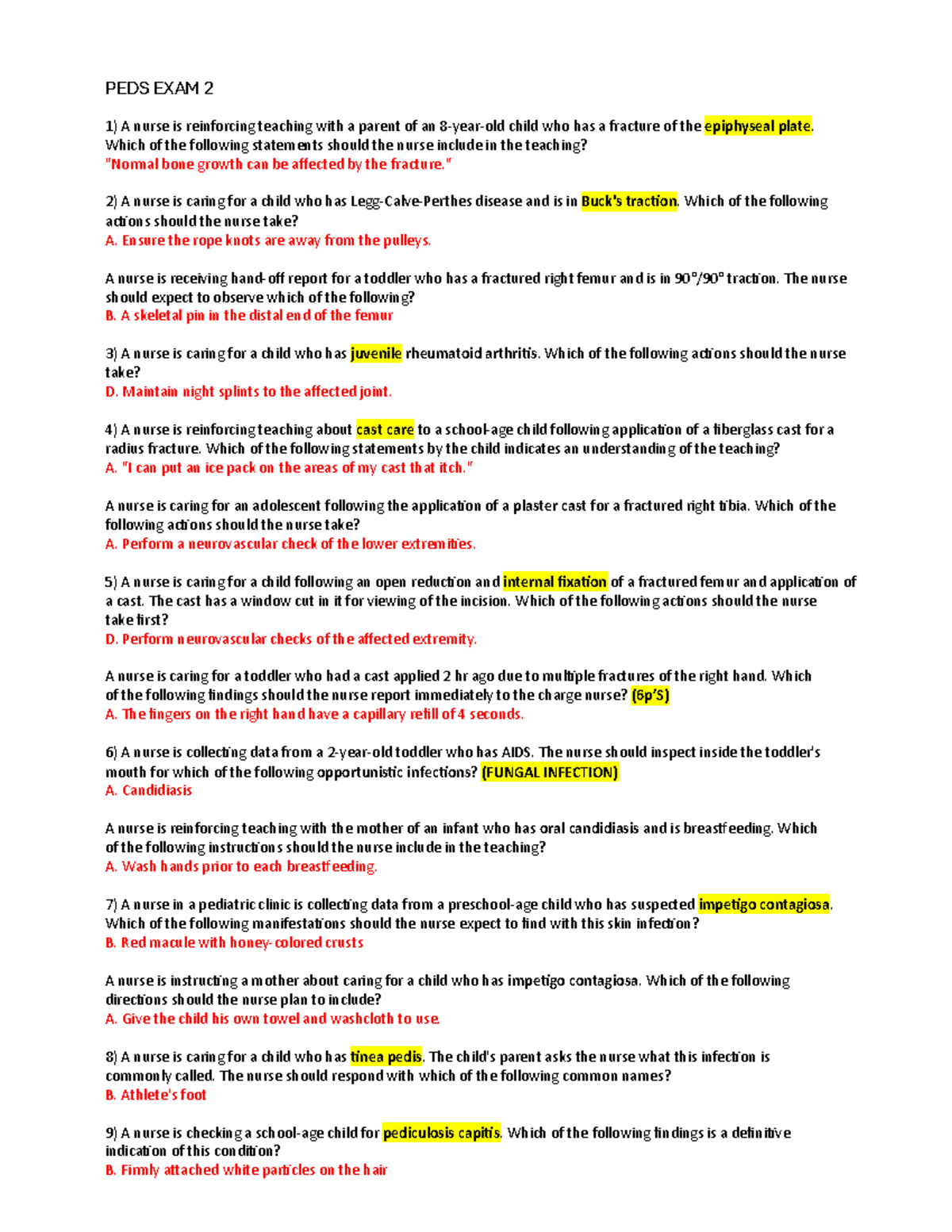 PEDS EXAM 2 - Comprehensive Study Guide for Pediatric Conditions - Studocu