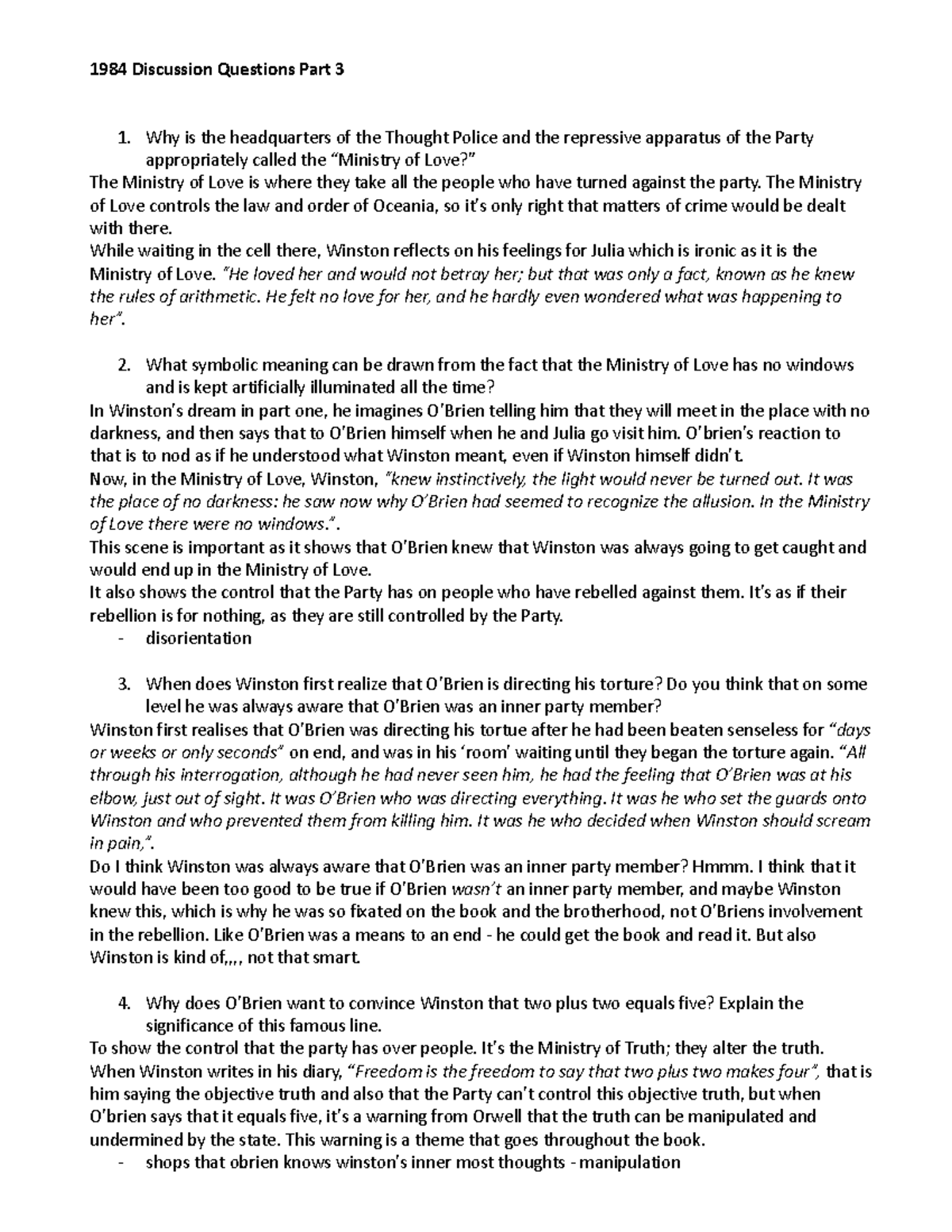 1984 Discussion Questions Part 3 - English Advanced HSC Analysis - Studocu