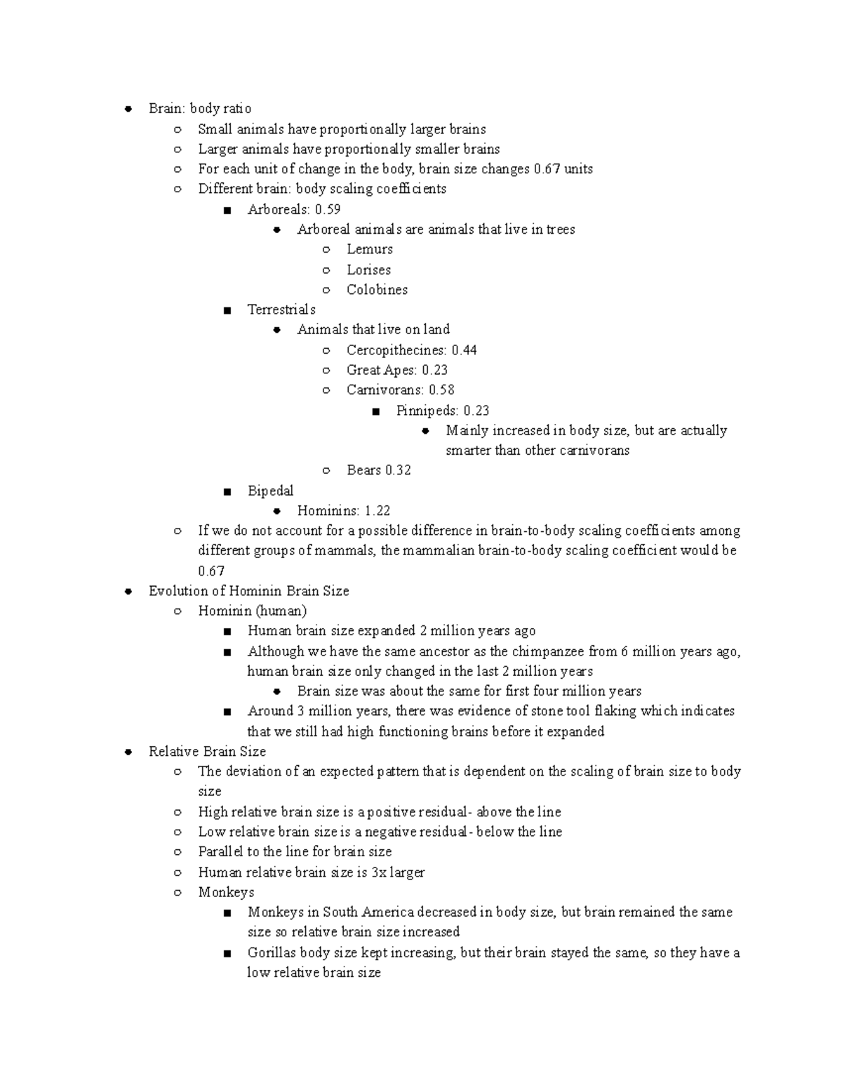 EBH 316 Lecture Notes: Evolution of Brain Size and Function - Studocu