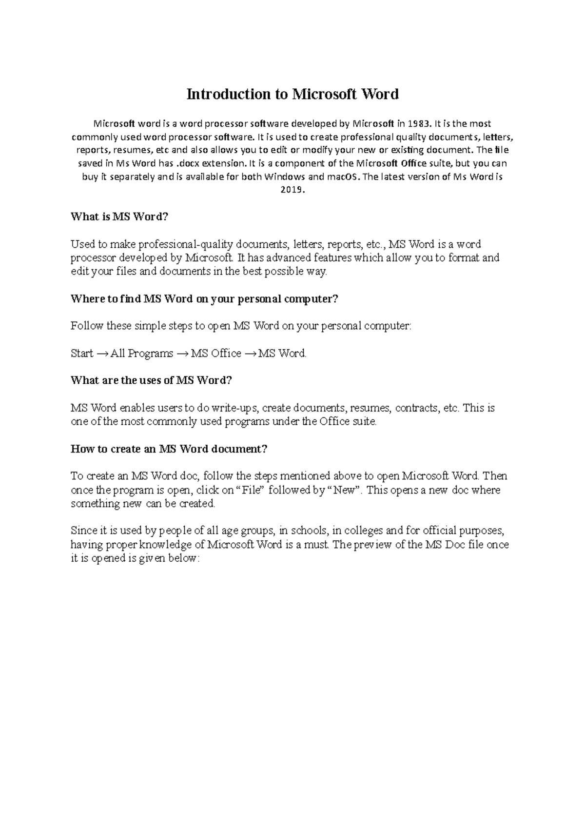 Introduction to MS Word: Features & Functions Explained - Studocu