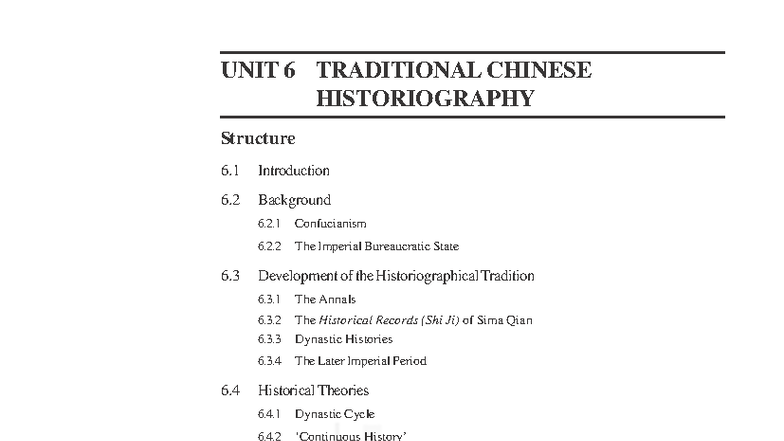UNIT 6: TRADITIONAL CHINESE HISTORIOGRAPHY - An Overview - Studocu