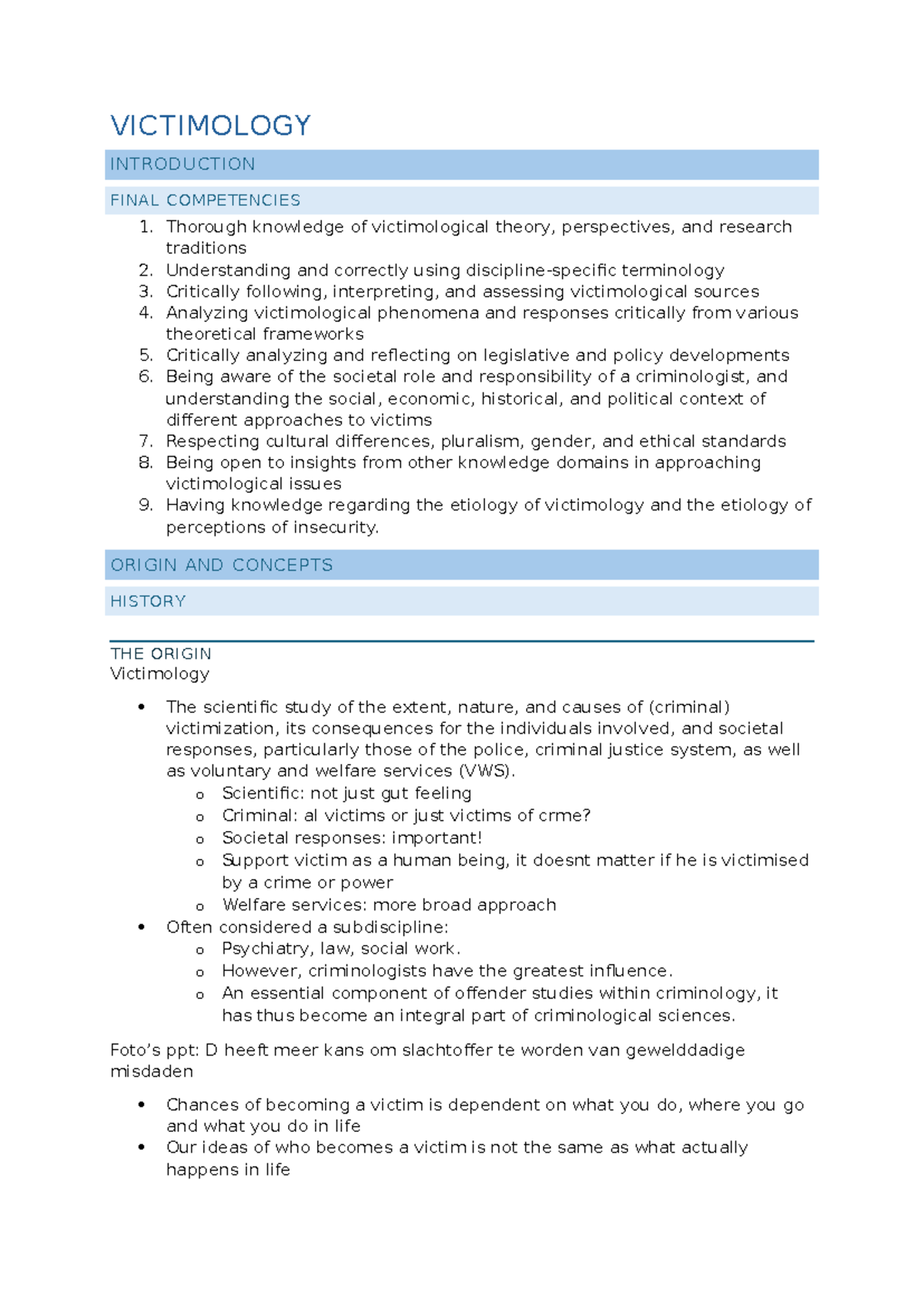 Victimology Introduction: Final Competencies and Key Concepts - Studocu