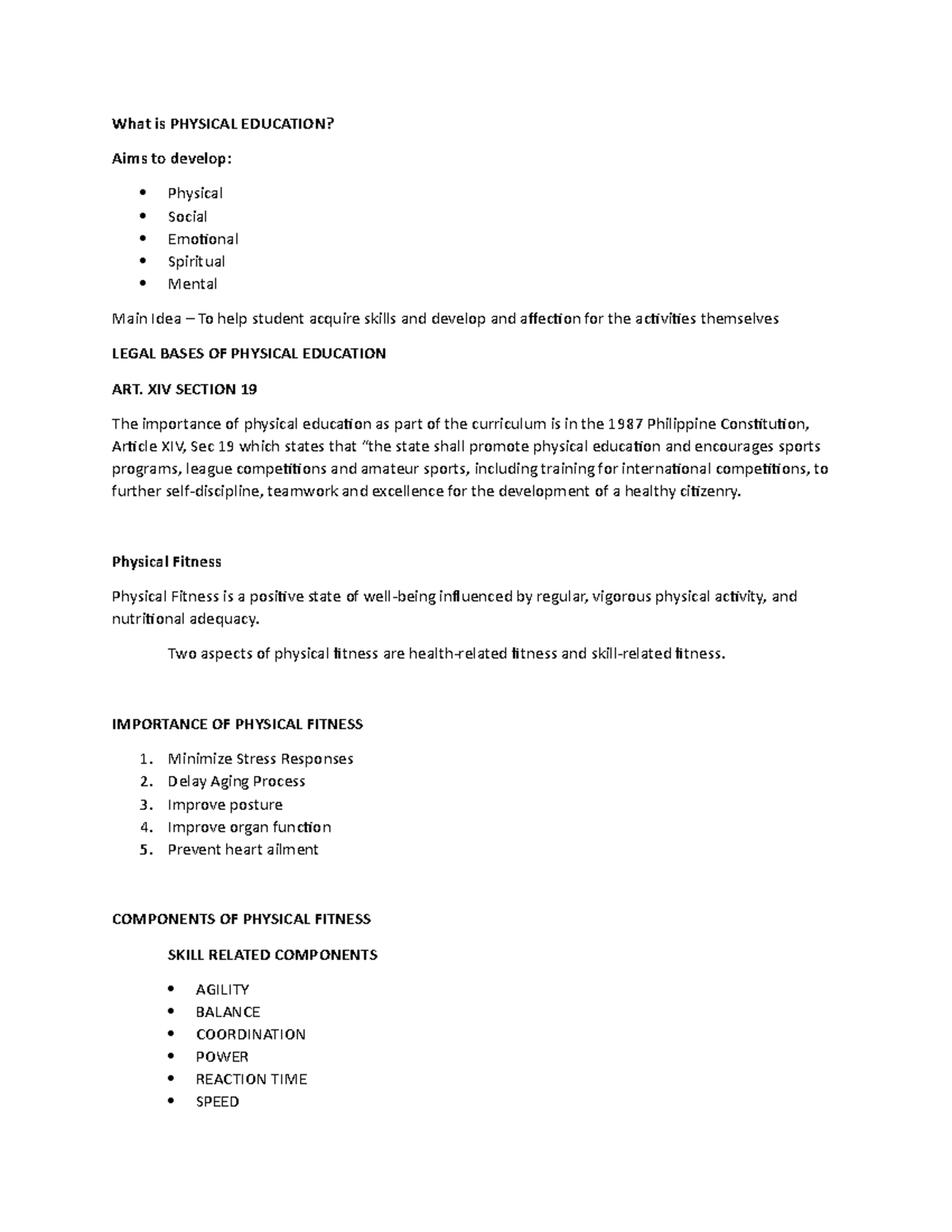 PE 101: Overview of Physical Education Concepts and Importance - Studocu