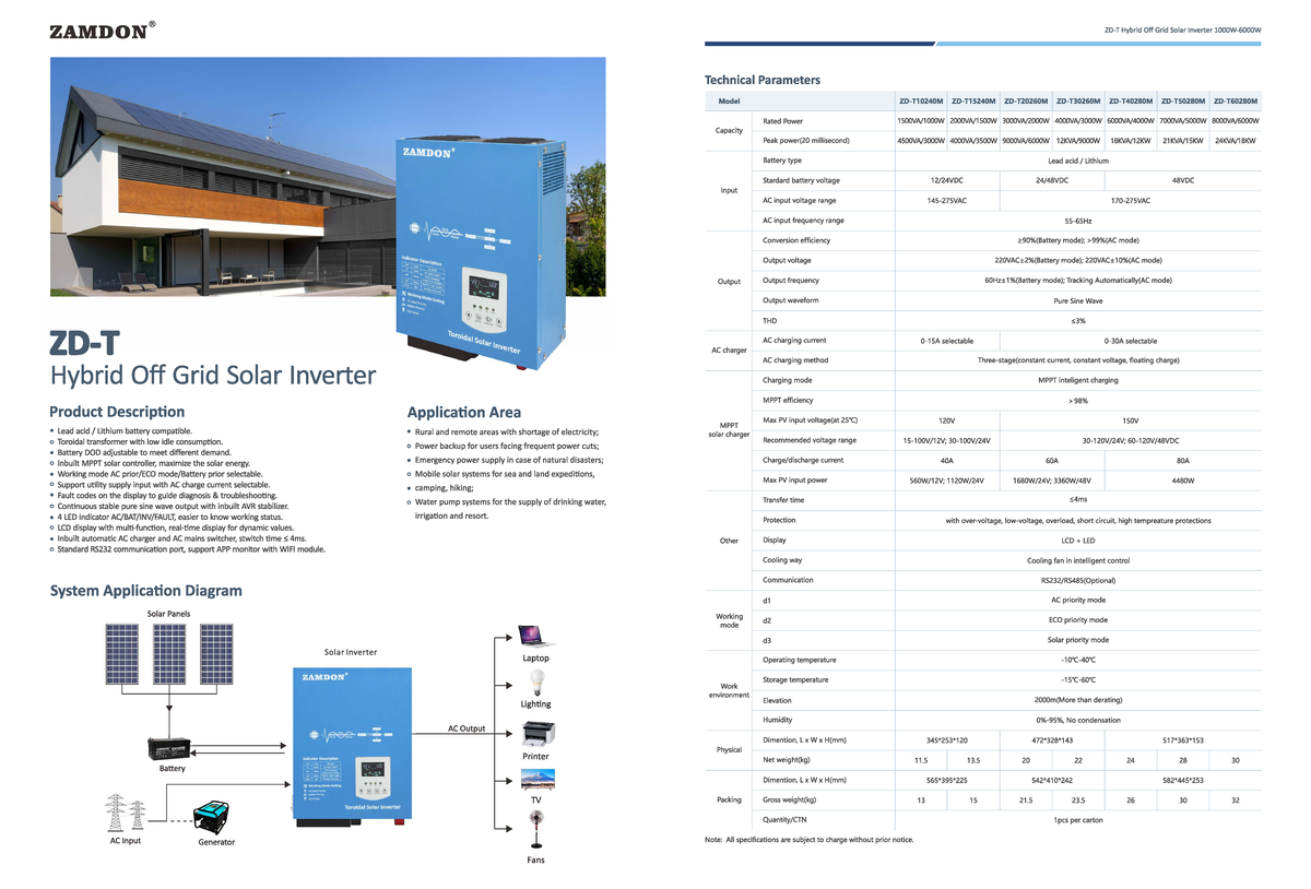 ZD T Solar Inverter Zamdon - ZAMDON Hybrid Off Grid Solar Inverter ...