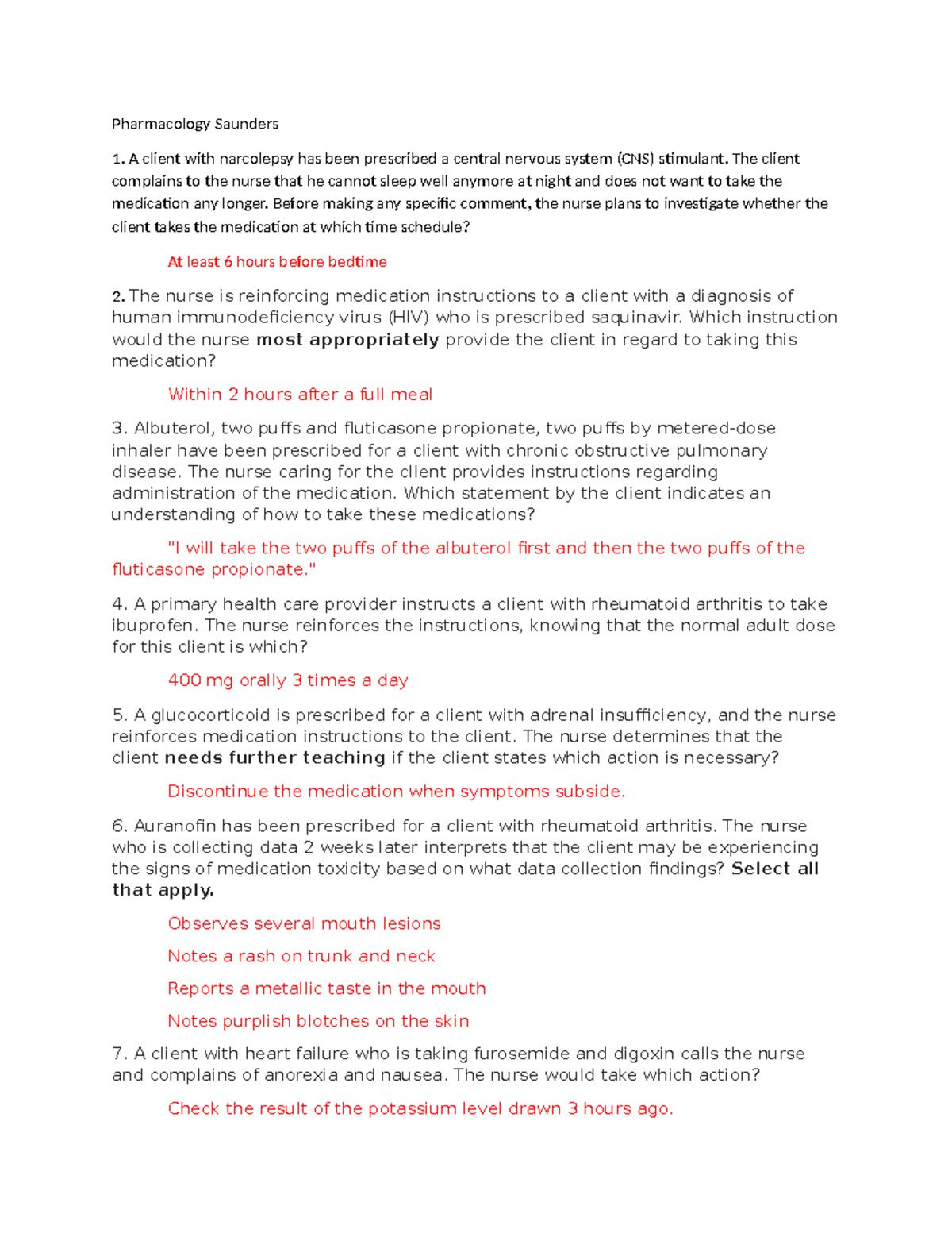 Saunders Pharmacology Study Guide: Key Points & Medication Instructions ...