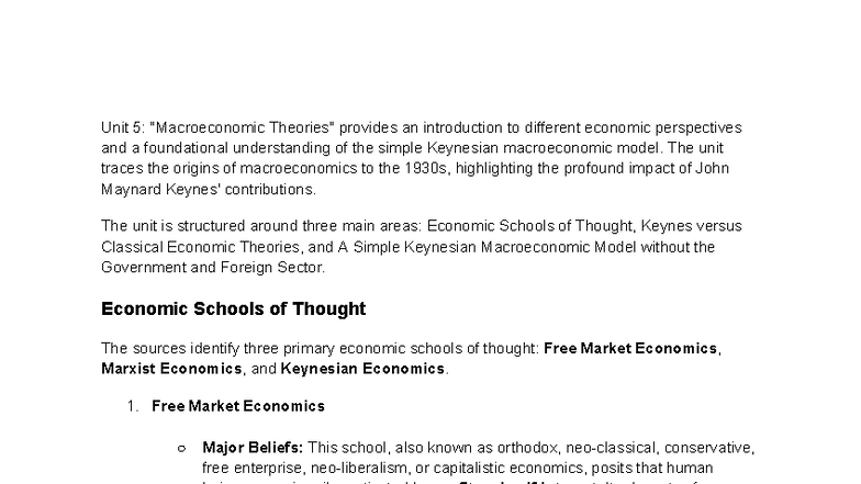 Macro Unit 5: Economic Perspectives & Keynesian Model Overview - Studocu