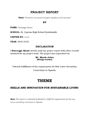 UNEB CA Project Observation Checklist: Competencies Assessment Guide ...