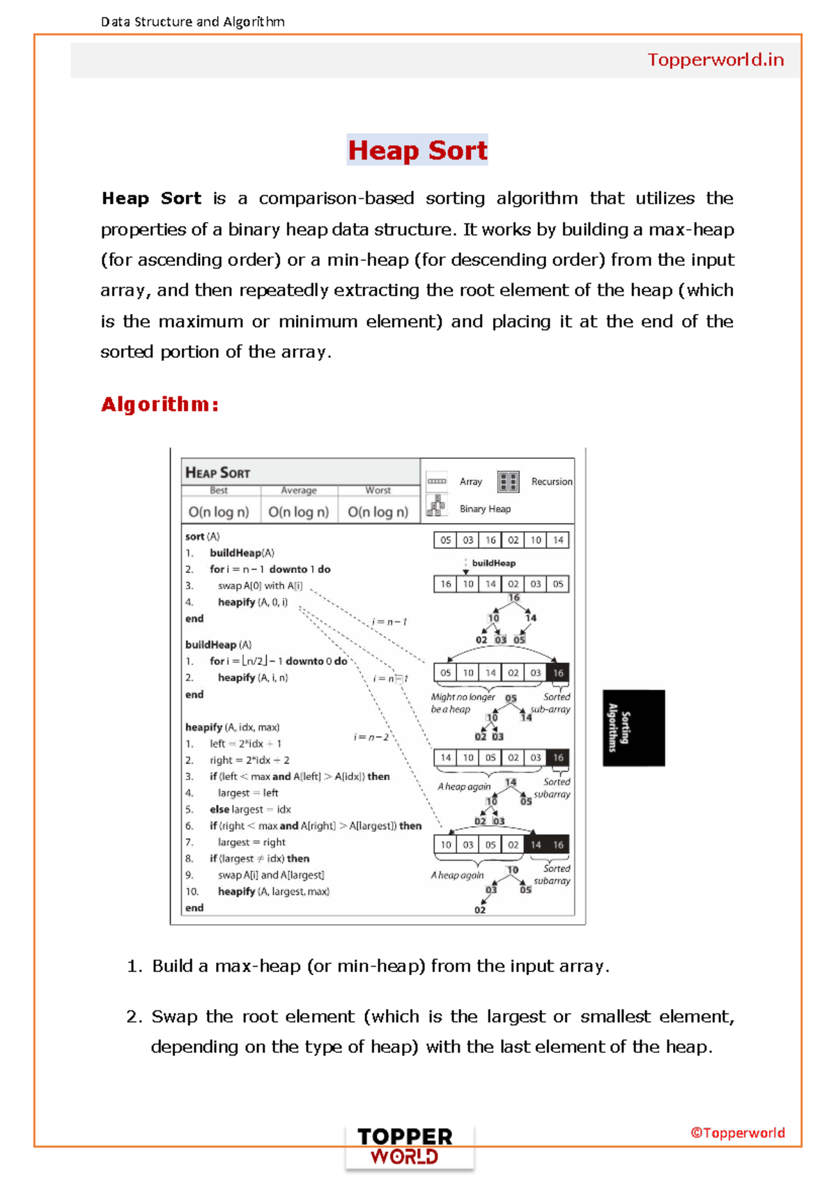 DSA Tutorial-8: Understanding Heap Sort Algorithm - Studocu