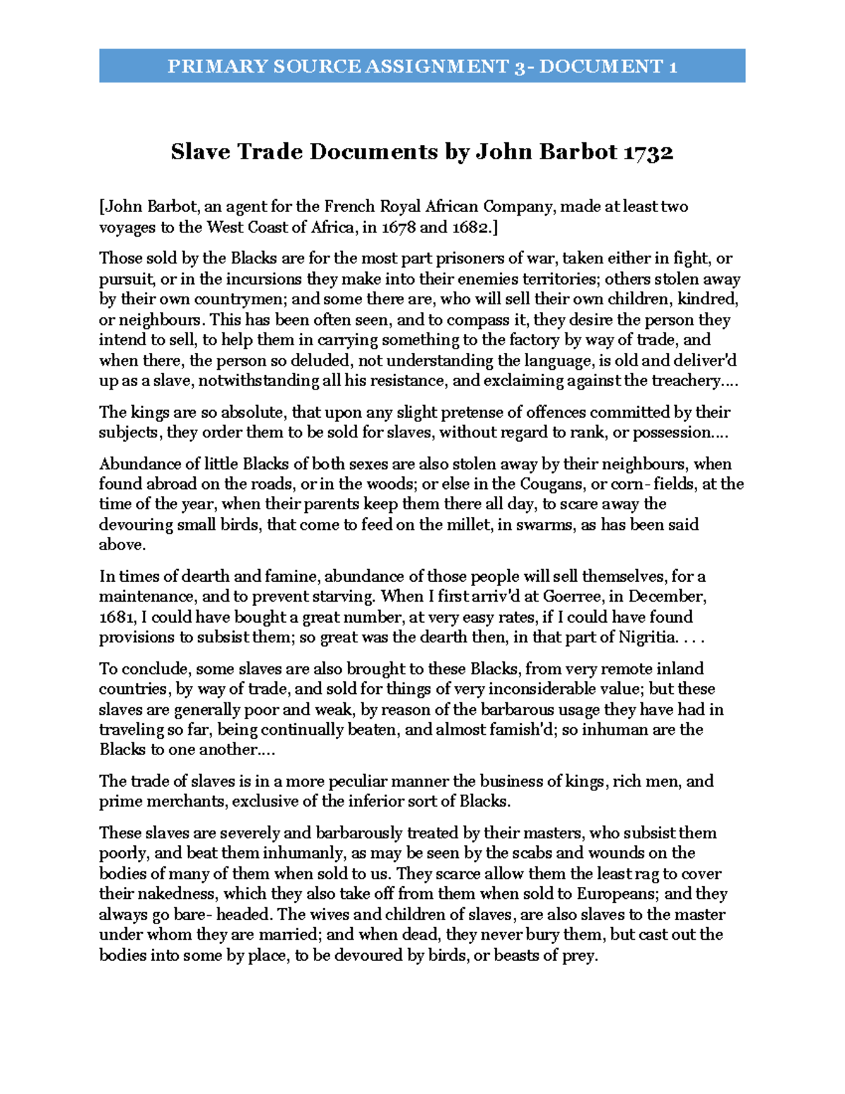 Slave Trade Insights from John Barbot (1732) - Primary Source ...