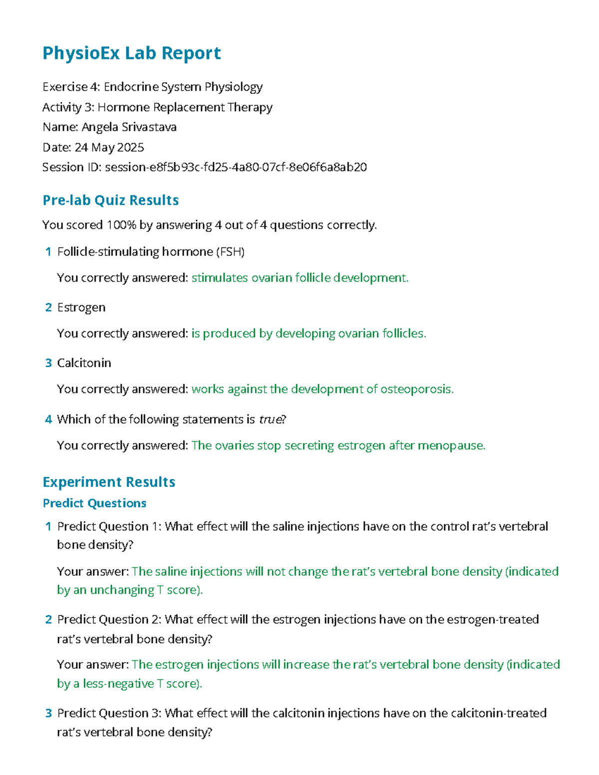 PhysioEx Lab Report: Exercise 4 - Endocrine System & Hormone Therapy ...