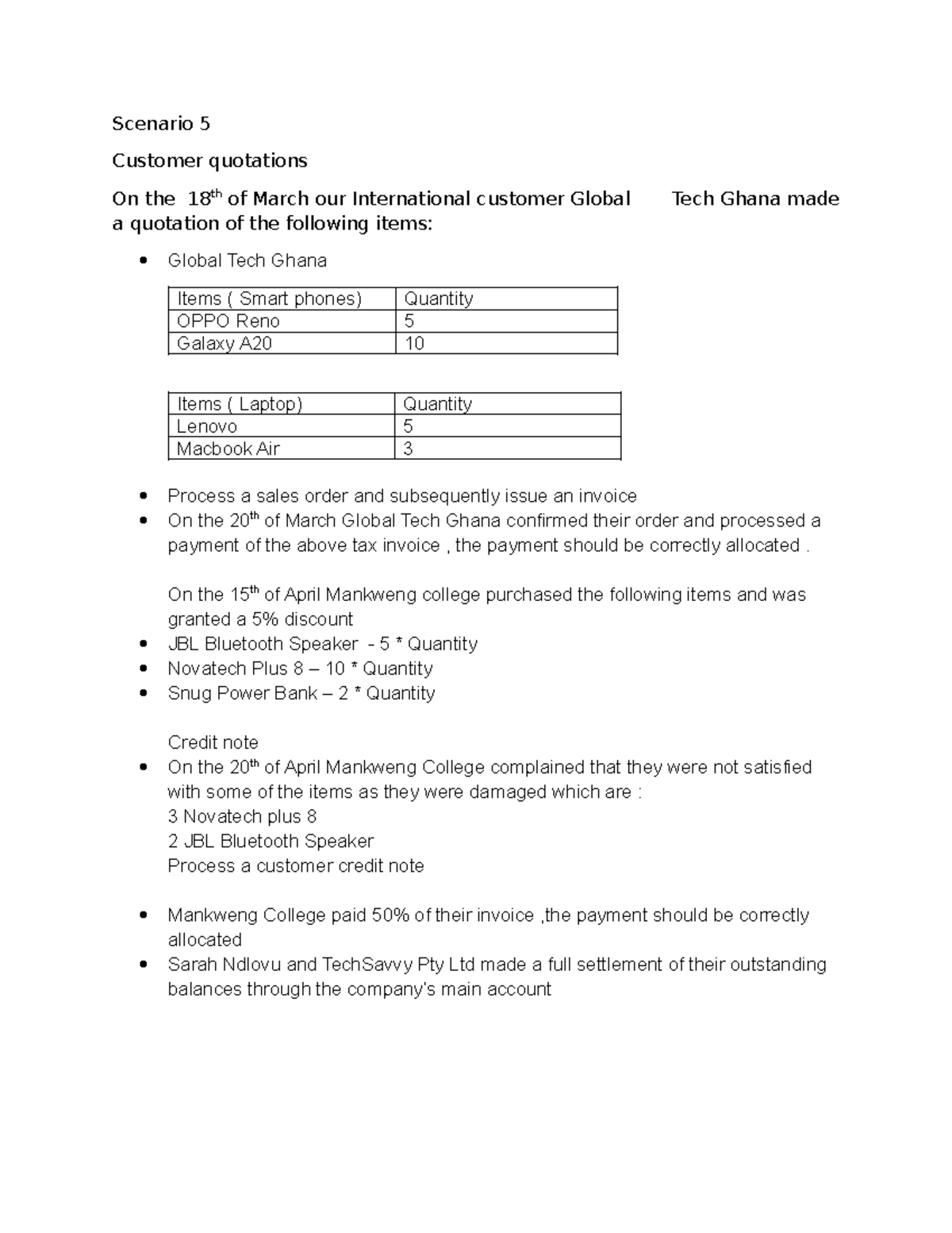 Scenario 5 - Customer Quotations & Order Processing - Studocu