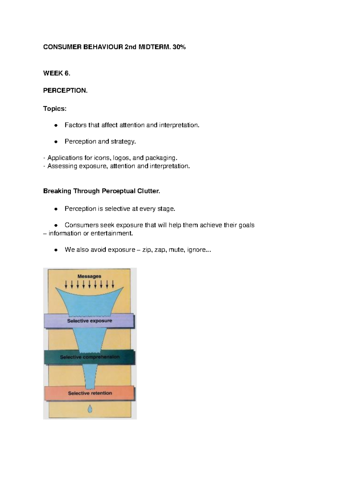 CONSUMER BEHAVIOUR 2nd MIDTERM: WEEK 6 & 7 - PERCEPTION & LEARNING ...