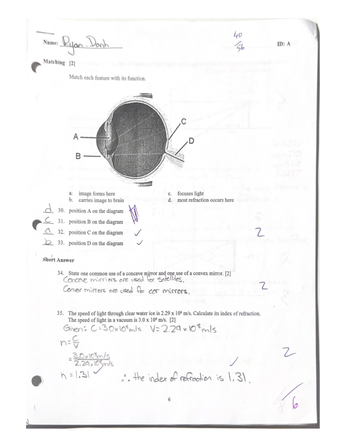 Grade 10 Science - Optics & Lenses Practice Qs and Concepts - Studocu