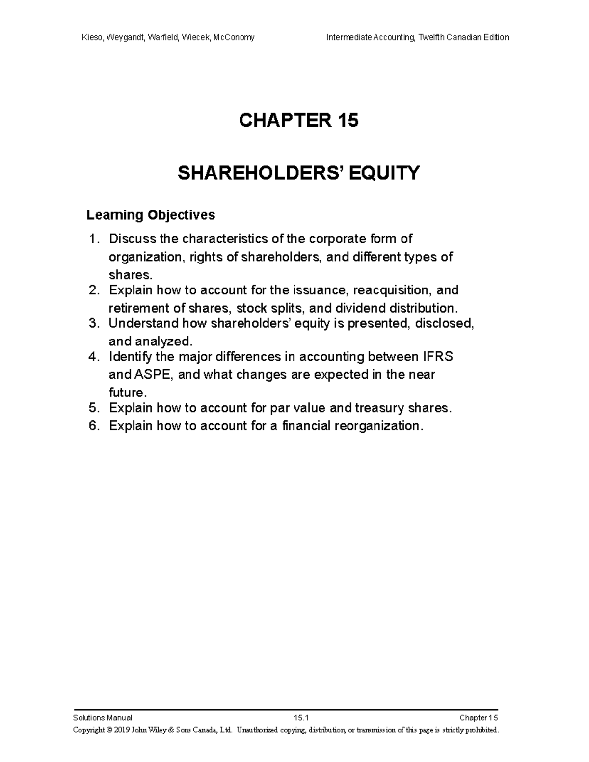Ch15 - Solutions Manual for Shareholders' Equity Concepts - Studocu