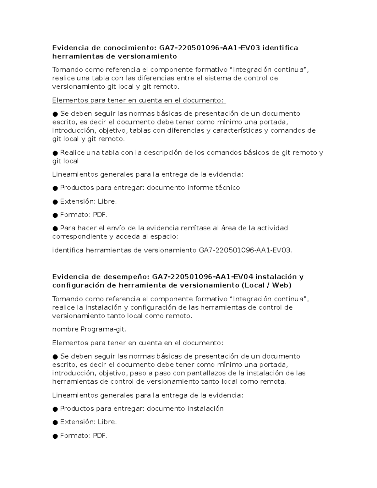 Evidencia de conocimiento y herramientas de versionamiento GA7-220501096-AA1 - Studocu