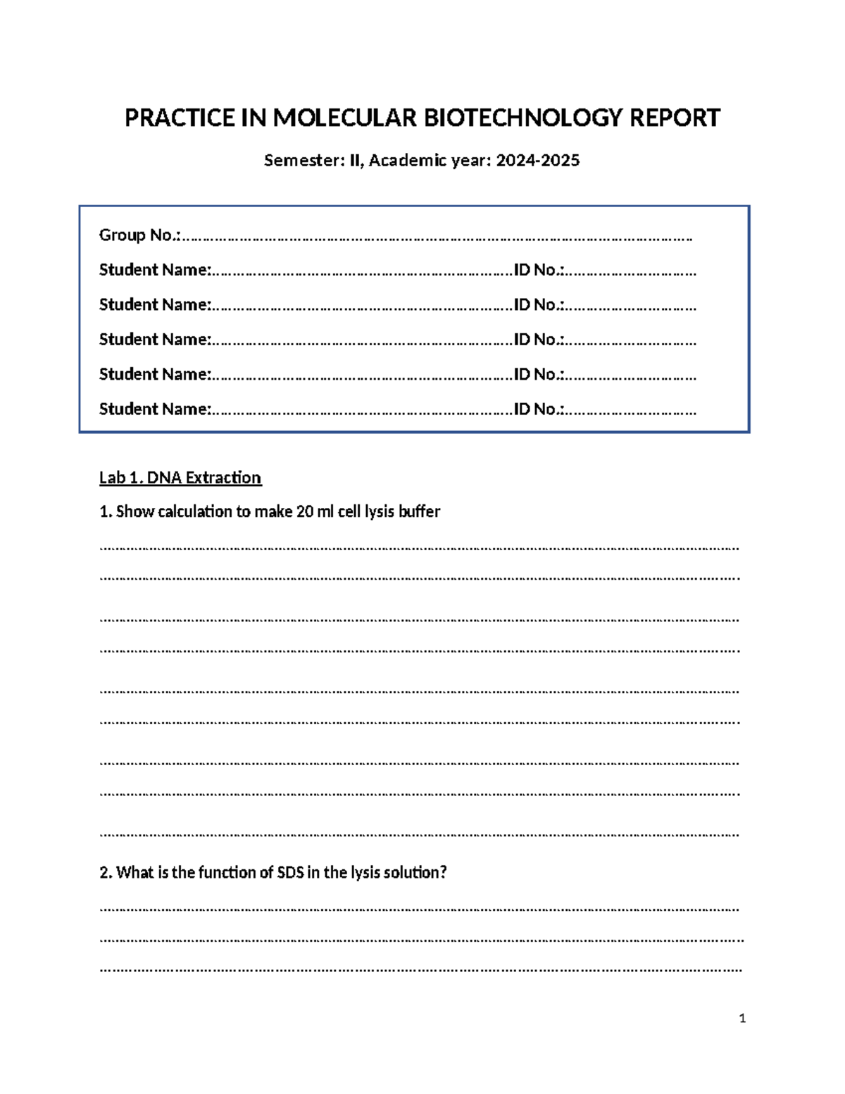 Molecular Biotechnology Lab Report (MBT 2024-2025) - Studocu