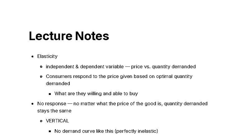 Lecture Notes: Elasticity (ECO 101) - Price vs. Quantity Demanded - Studocu