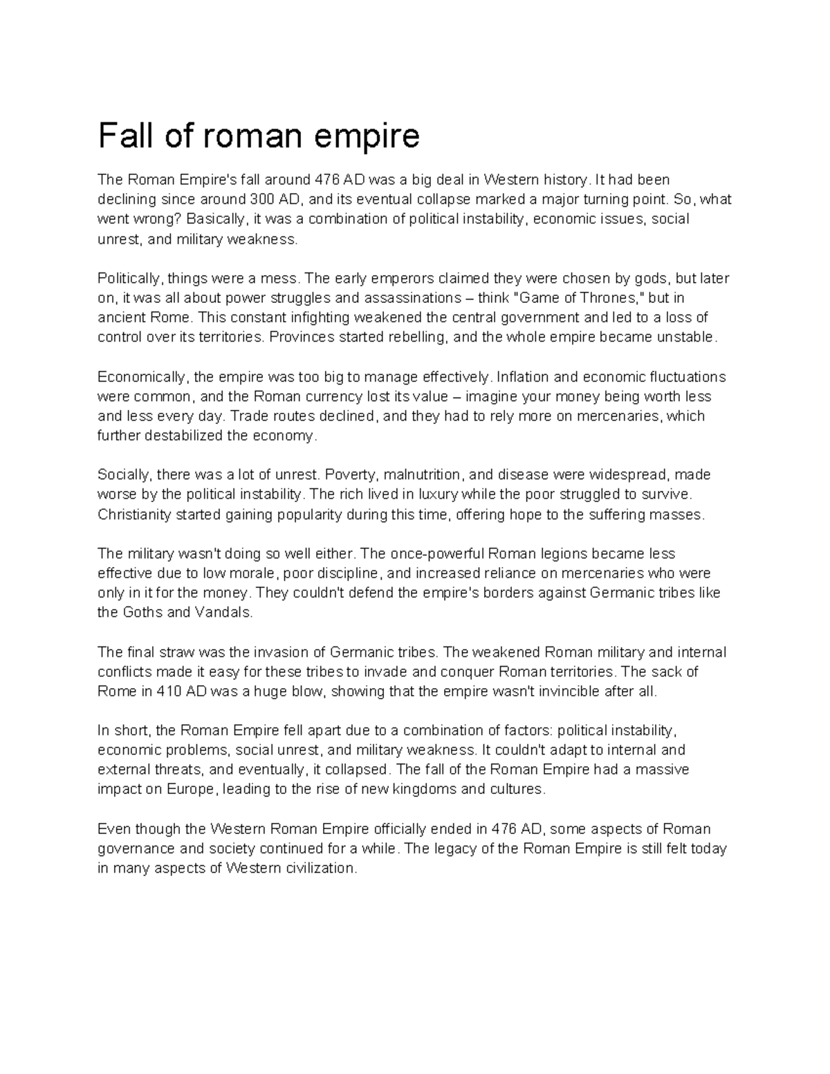 The Fall of the Roman Empire: Political, Economic, and Social Factors ...