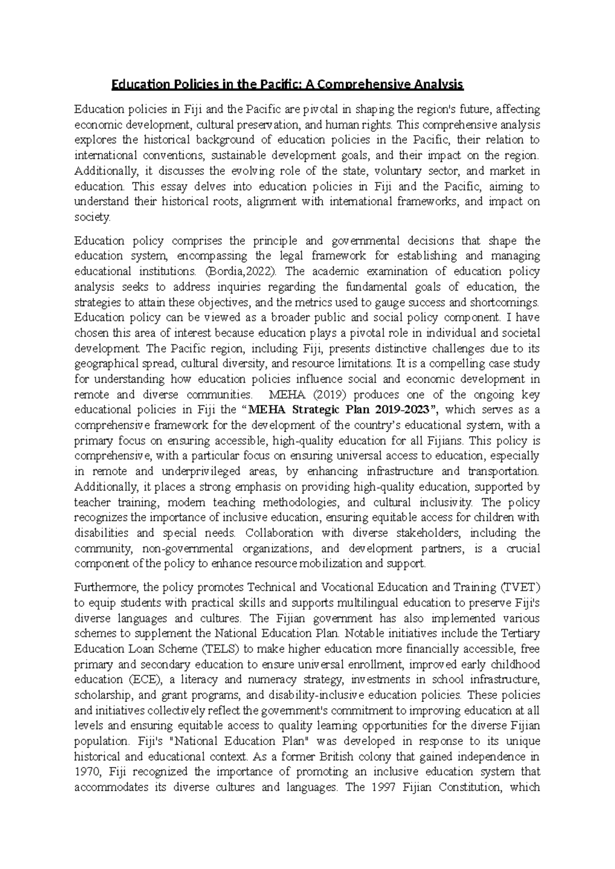 SW101 Final Exam: Education Policies in the Pacific - A Comprehensive ...