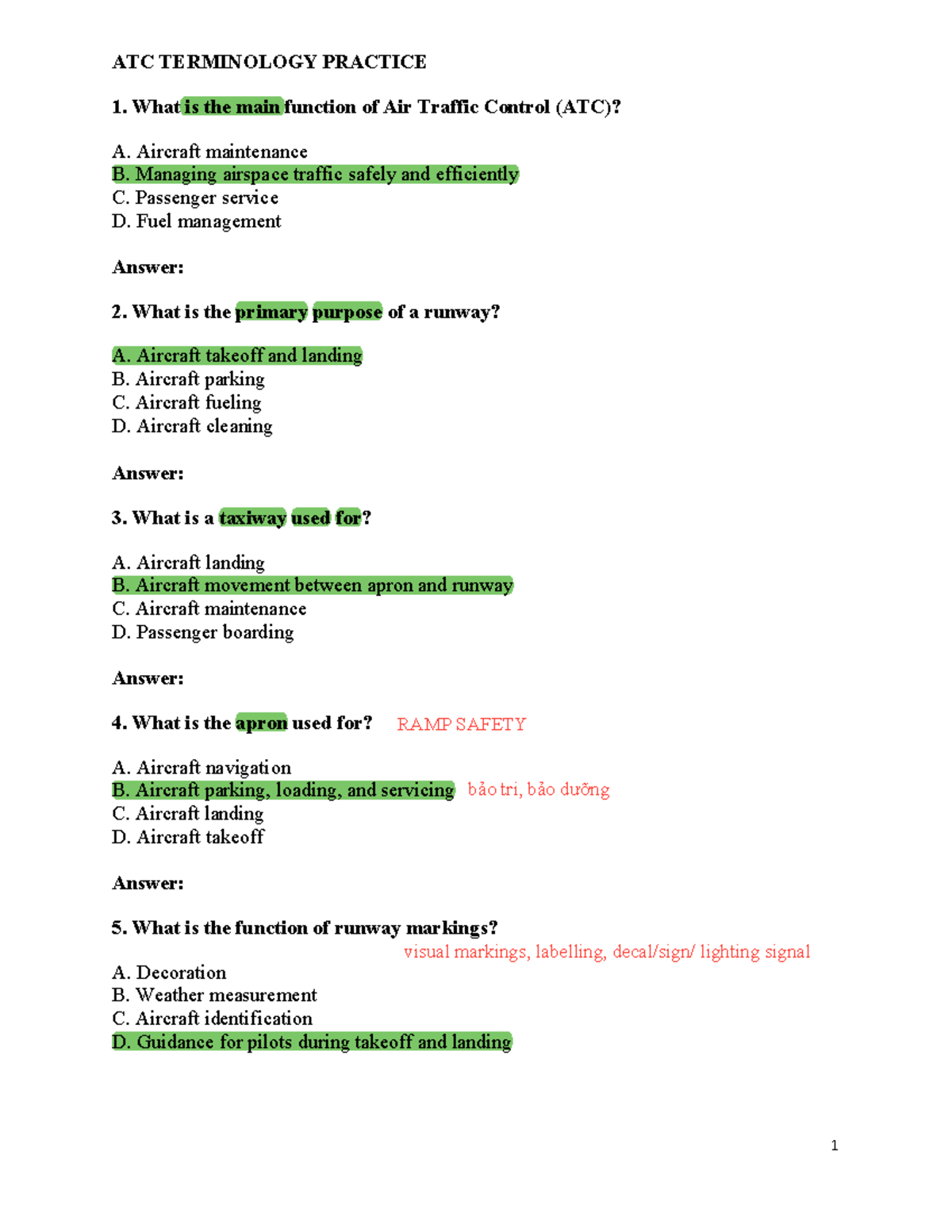 ATC 101: Terminology Practice and Quiz Notes - Studocu