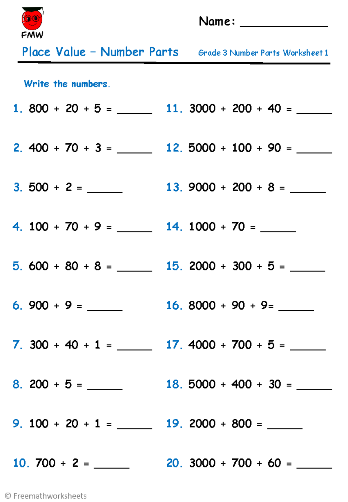 Grade 3 Place Value Number Parts Worksheet 1 - Studocu
