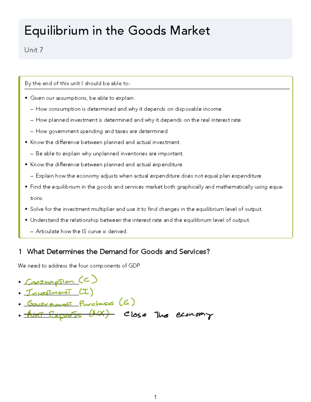 Unit 7: Equilibrium in the Goods Market - Studocu