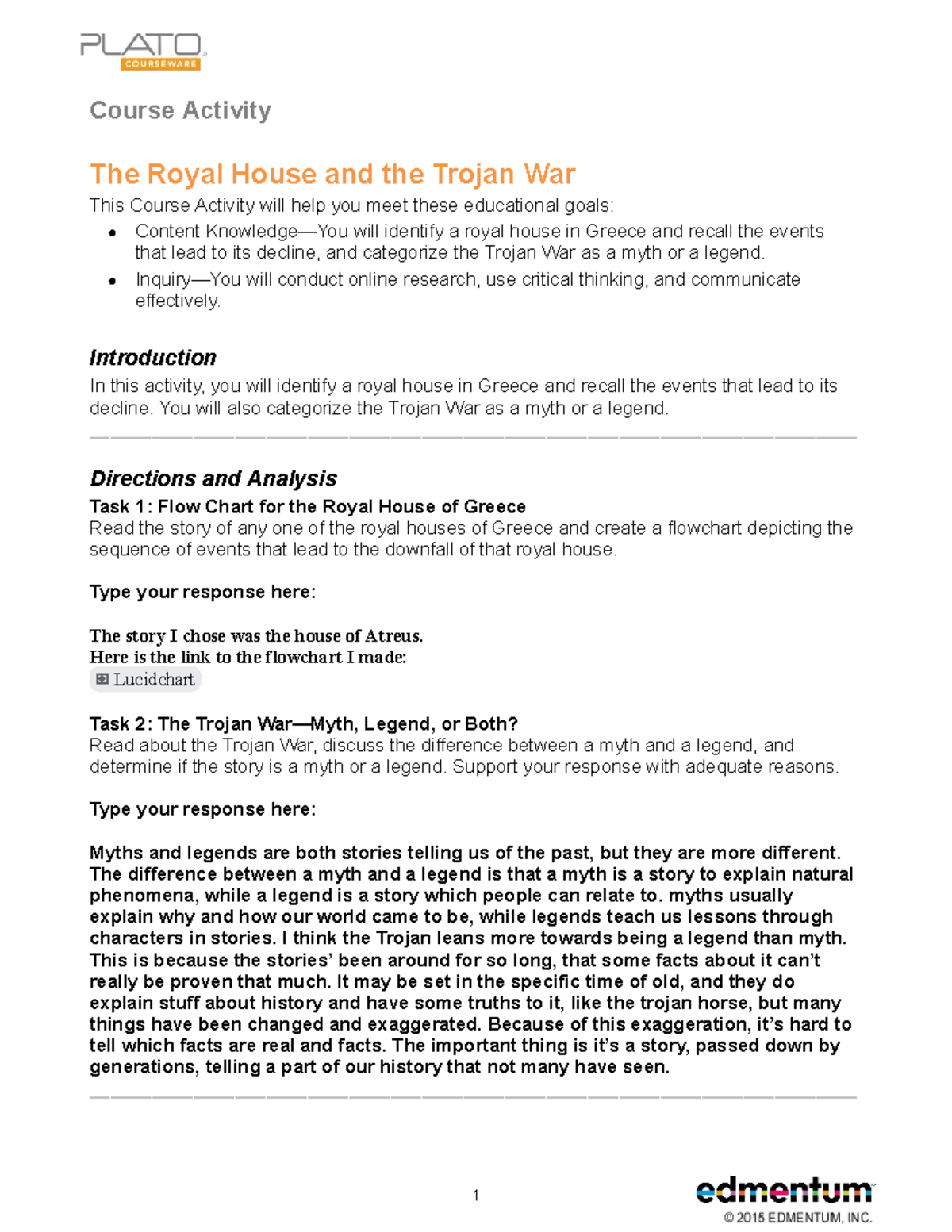 The Royal House and the Trojan War CA - Course Activity The Royal House ...