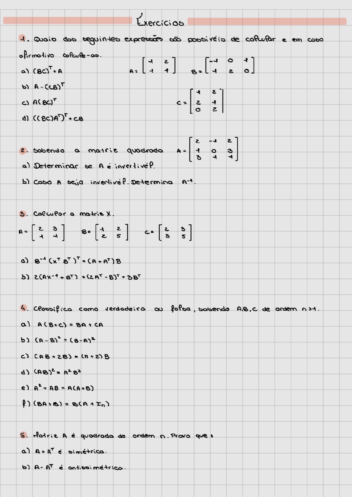Exercícios de Álgebra Linear - ALGA - Studocu