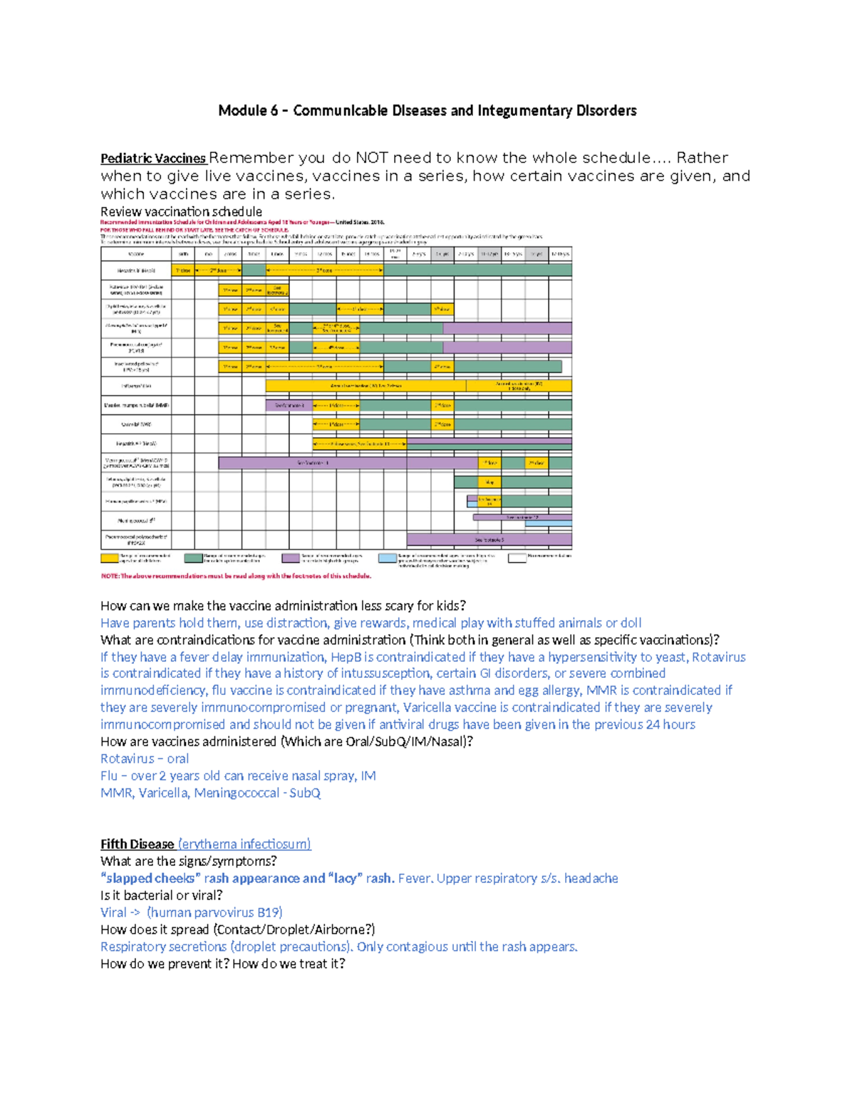 Exam 3 Study Guide with comments - Module 6 – Communicable Diseases and ...
