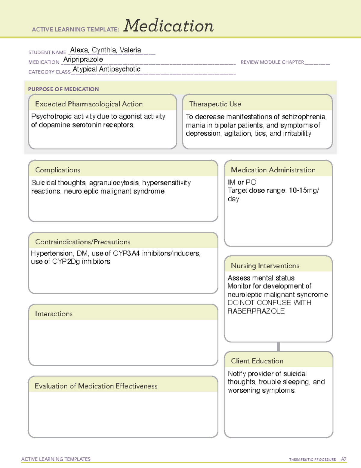 Abilify Med Card - medication card - ACTIVE LEARNING TEMPLATES ...