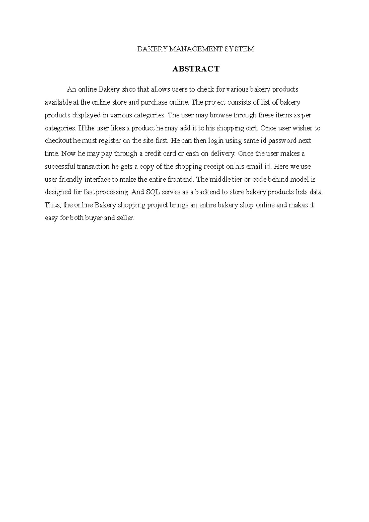 Bakery Management System Project Overview and Functionality - Studocu