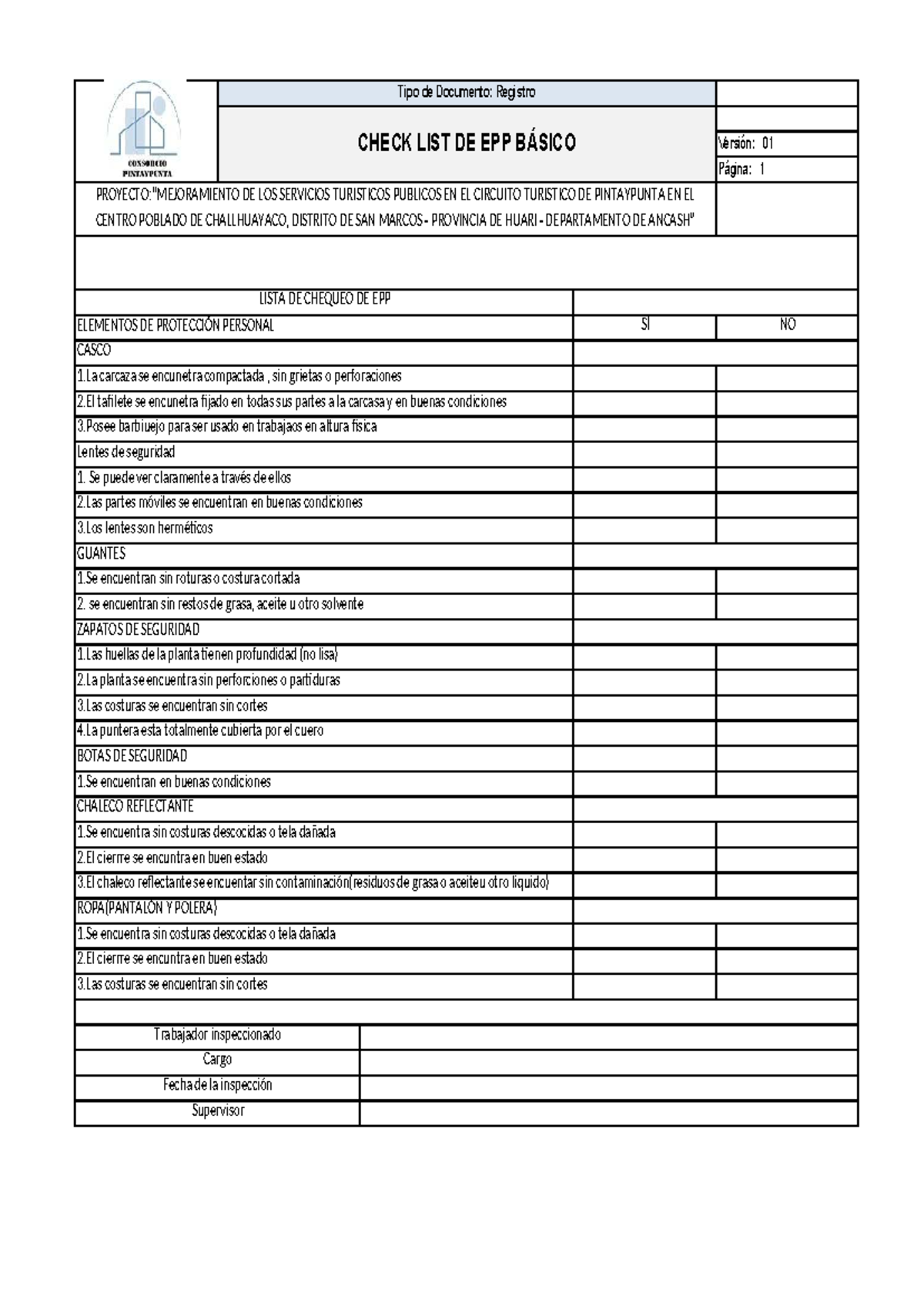 Check List de EPP Básico - Plan de Seguridad en Turismo - Studocu