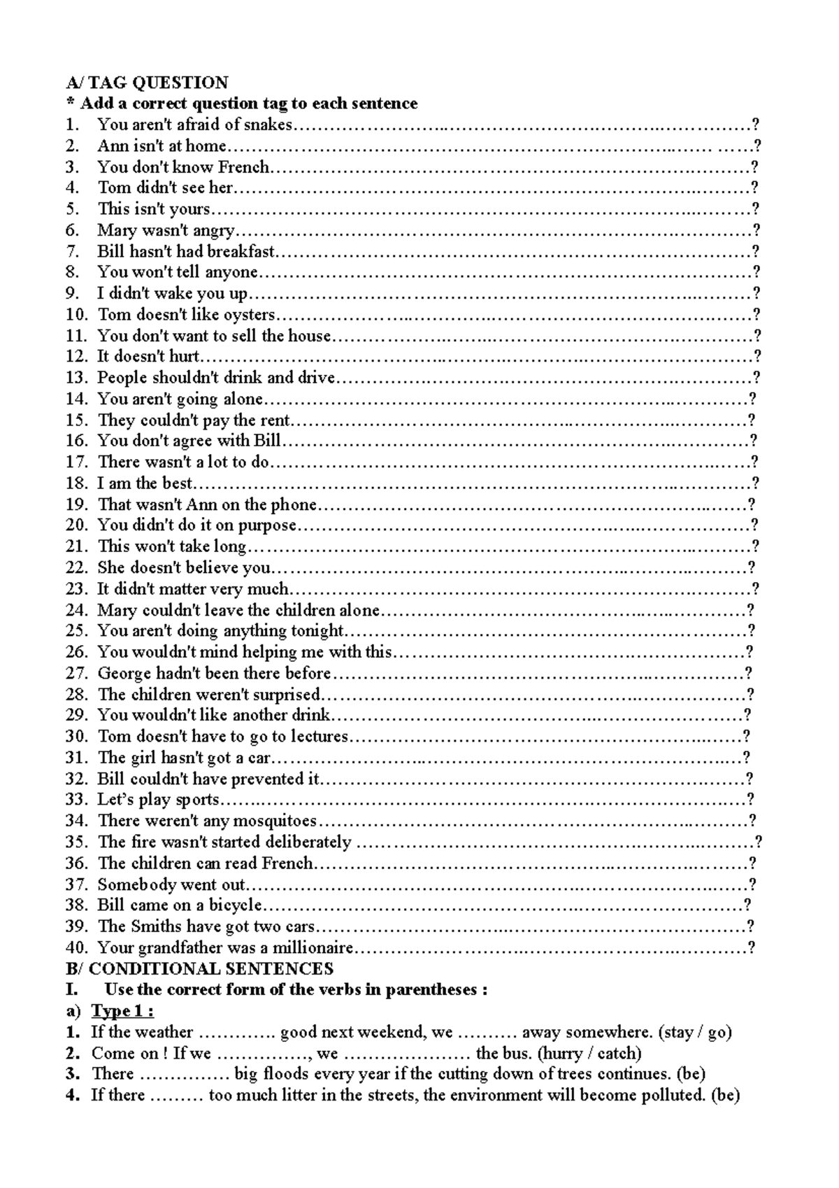 Bai tap - tài liệu tào lao - A/ TAG QUESTION Add a correct question tag ...