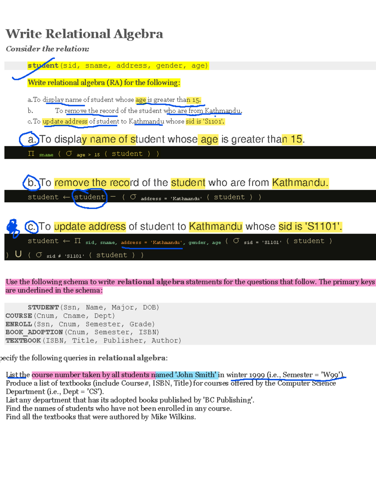 Relational Algebra-Solved - Write Relational Algebra Consider the ... Relational Algebra-Solved - Write Relational Algebra Consider the ...