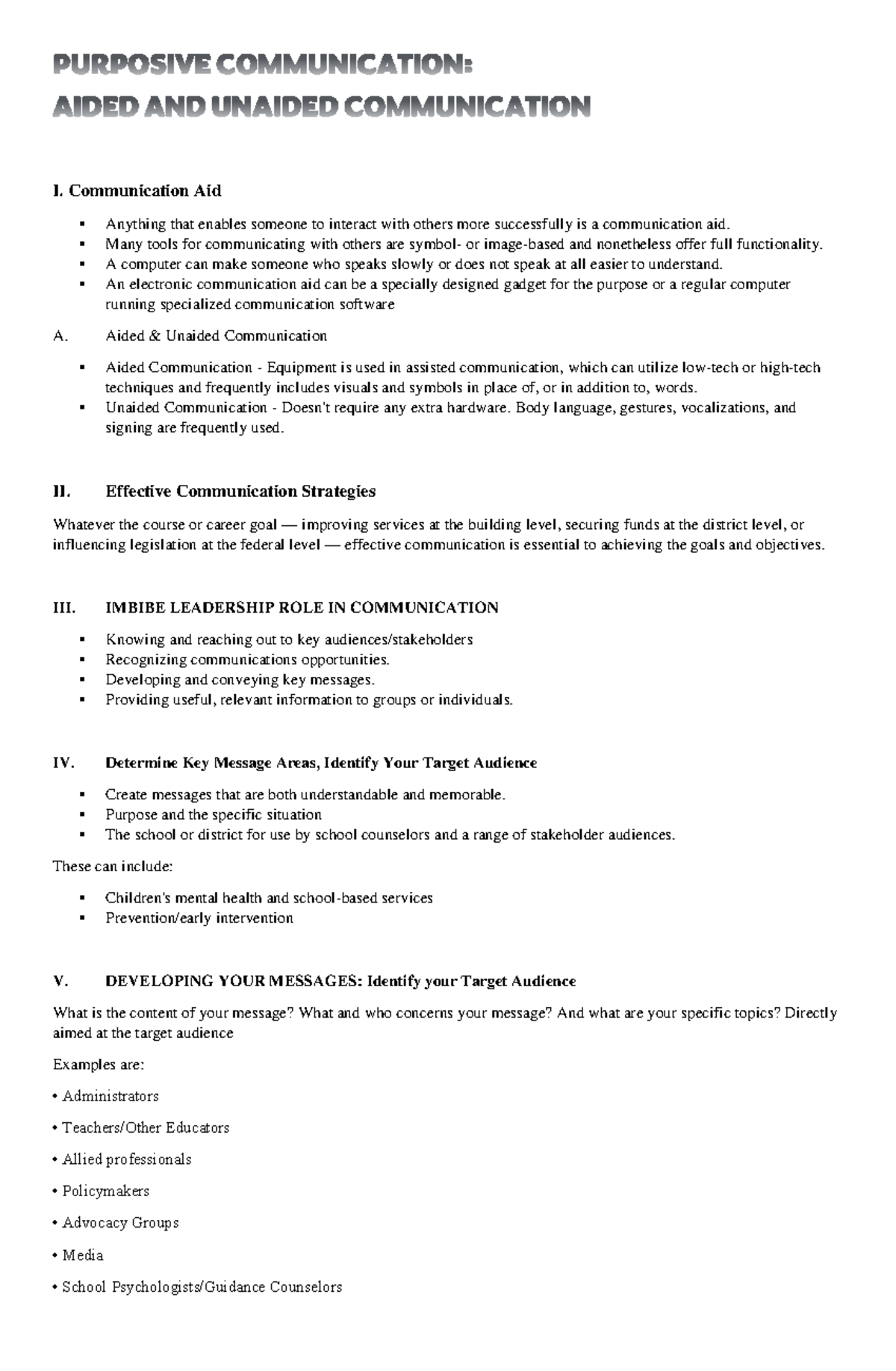 Aided and Unaided Communication Strategies for Effective Interaction ...