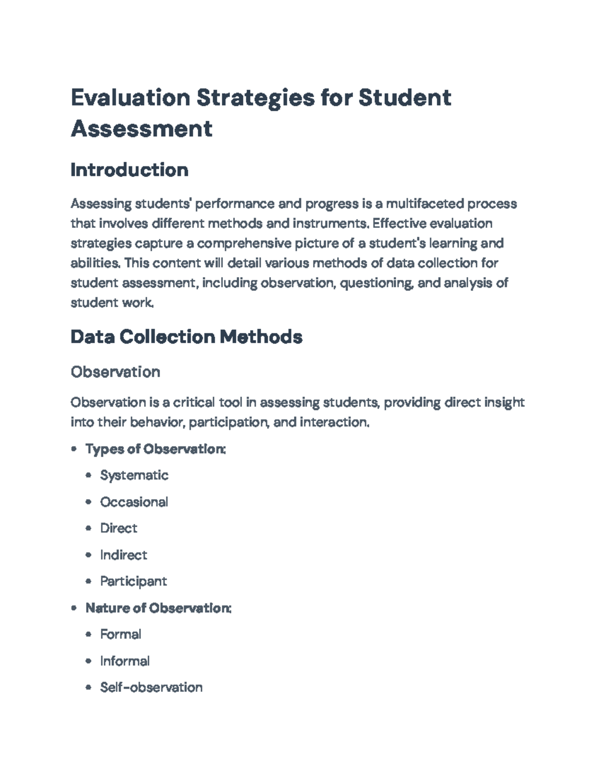 Evaluation Strategies for Student Assessment - Methods Overview ...