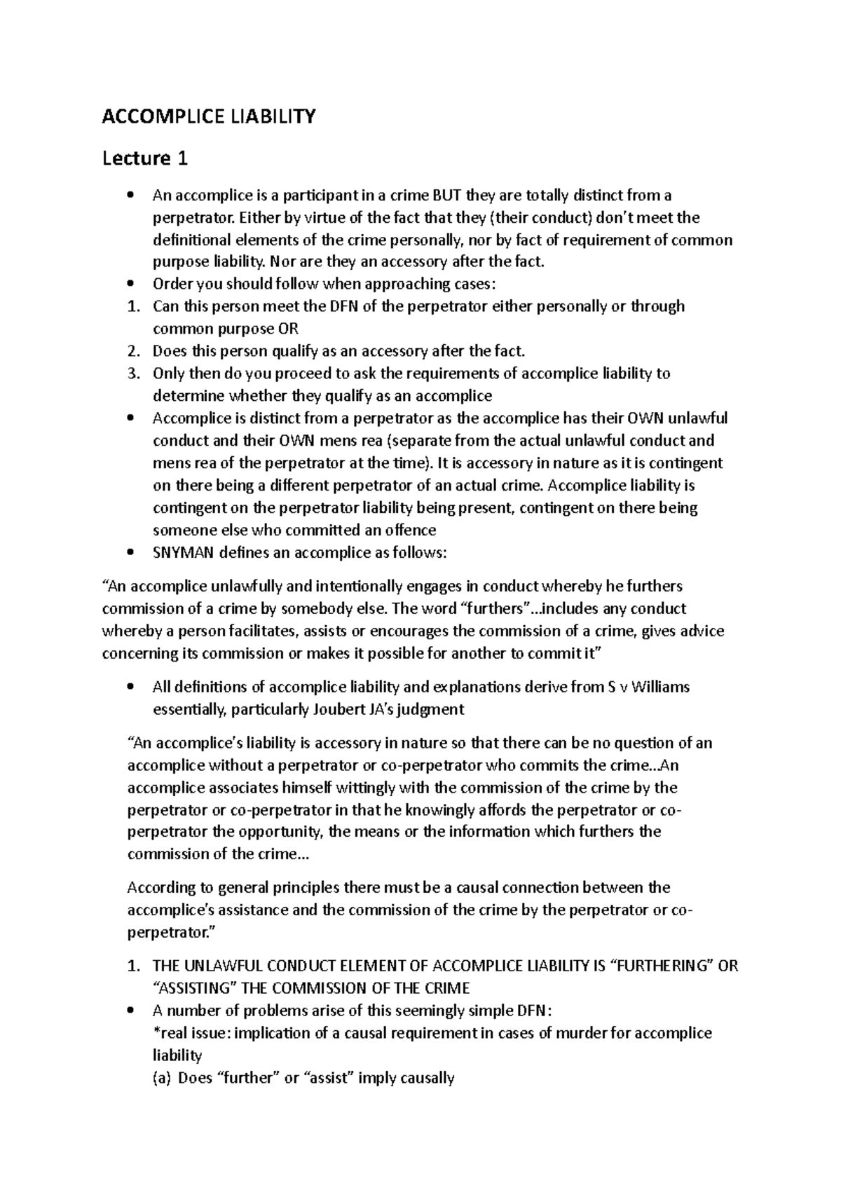 Accomplice Liability - ACCOMPLICE LIABILITY Lecture 1 An accomplice is ...