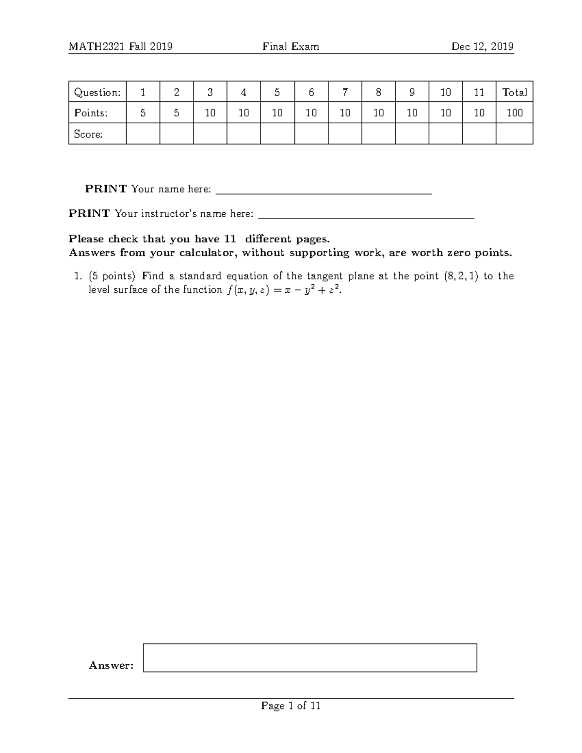MATH2321 Fall 2019 Final Exam Practice Questions and Solutions - Studocu