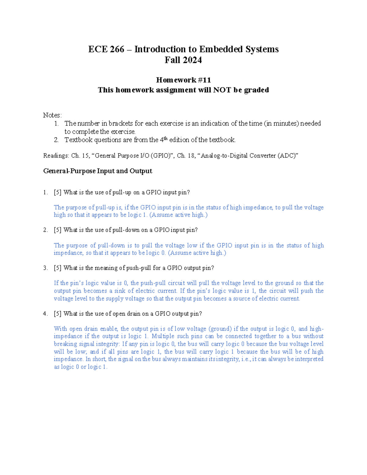 ECE 266 Fall 2024 Homework 11 Solutions on Embedded Systems - Studocu
