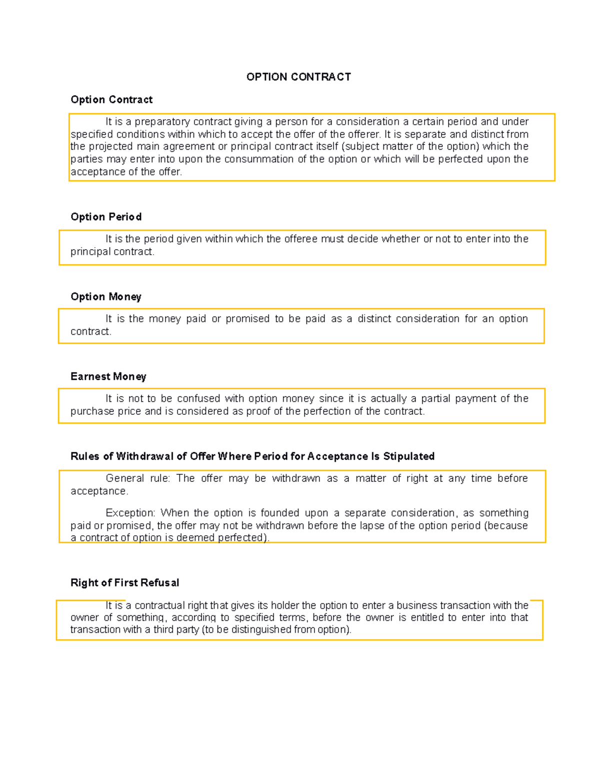 Option Contract Overview and Key Principles - Studocu