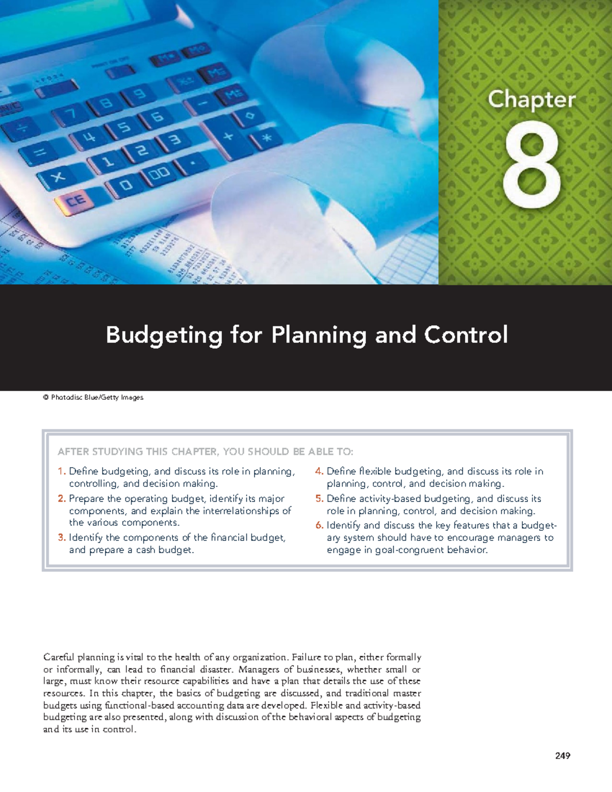 Chapter 8 Budgeting for Planning and Control - Study Notes - Studocu